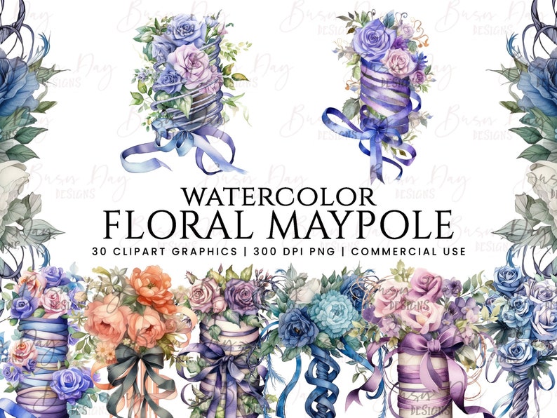 Watercolor Floral Maypole Clipart Bundle (digital Download) - Etsy