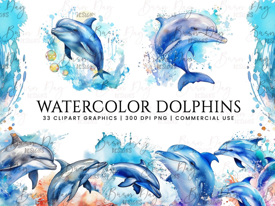 Watercolor Dolphins Clipart Bundle (digital Download) - Etsy