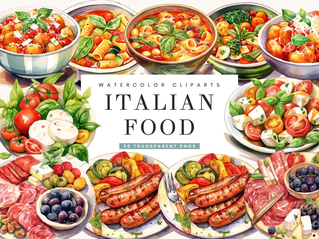 Watercolor Italian Food Clipart: 36 PNG Designs (digital Download) - Etsy