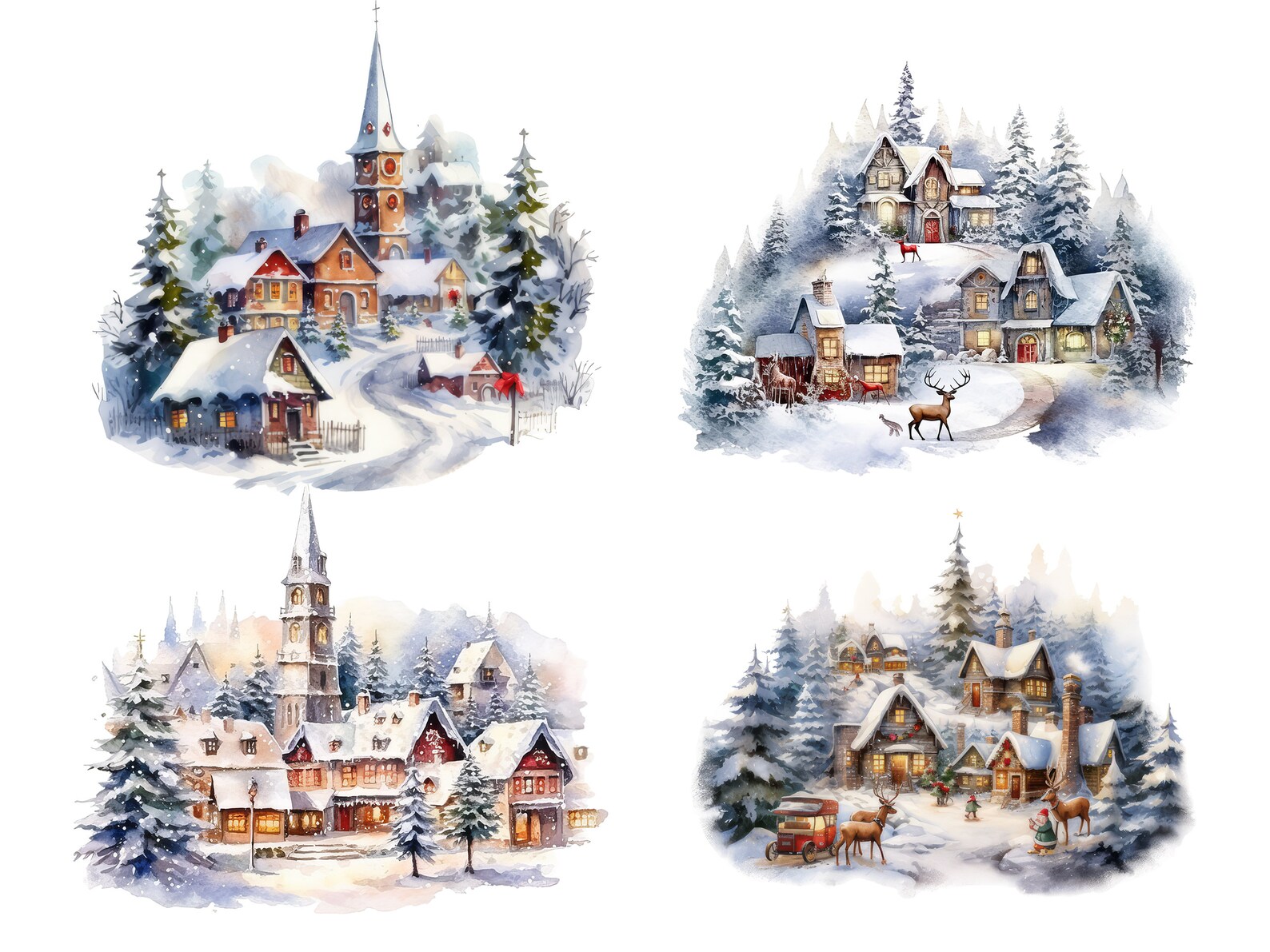 Watercolor Christmas Winter Scenes Clipart Bundle (digital Download) - Etsy