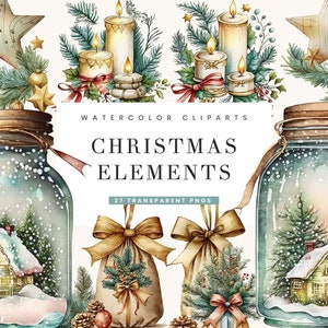 Watercolor Christmas Clipart Bundle: 27 PNG Designs (digital Download ...