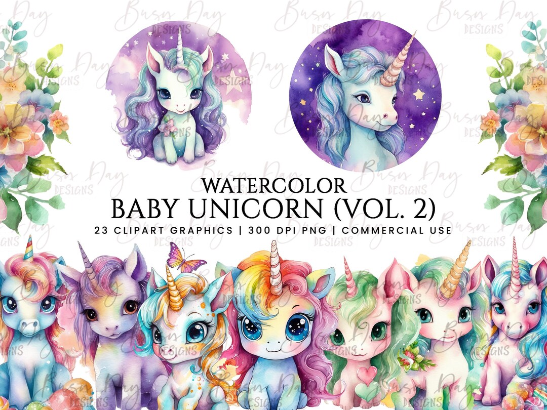 23 Watercolor Baby Unicorn Vol 2 Clipart , Digital Download, Digital ...