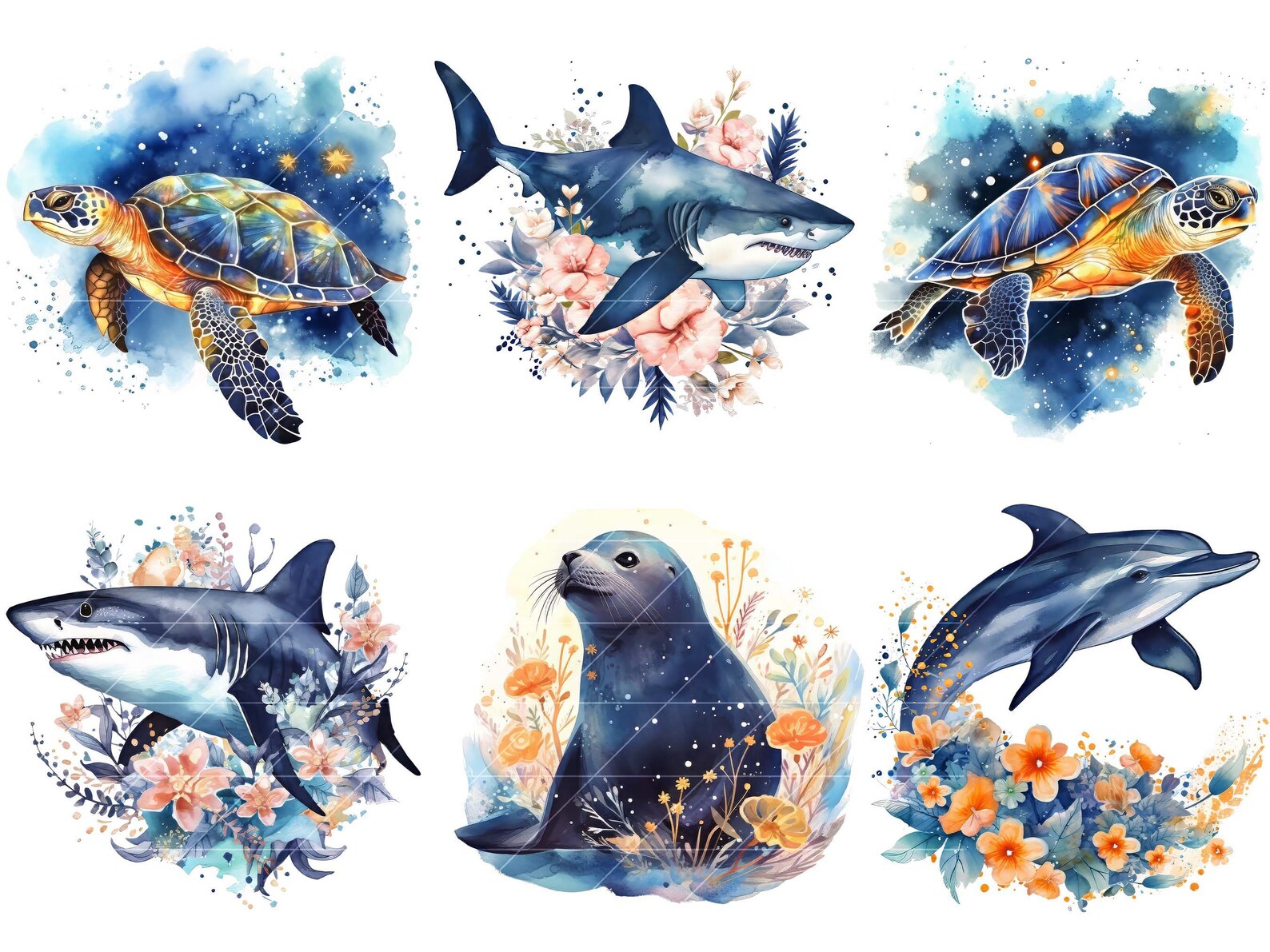 Watercolor Underwater Clipart Bundle: Dreamy Sea Life Designs (digital ...