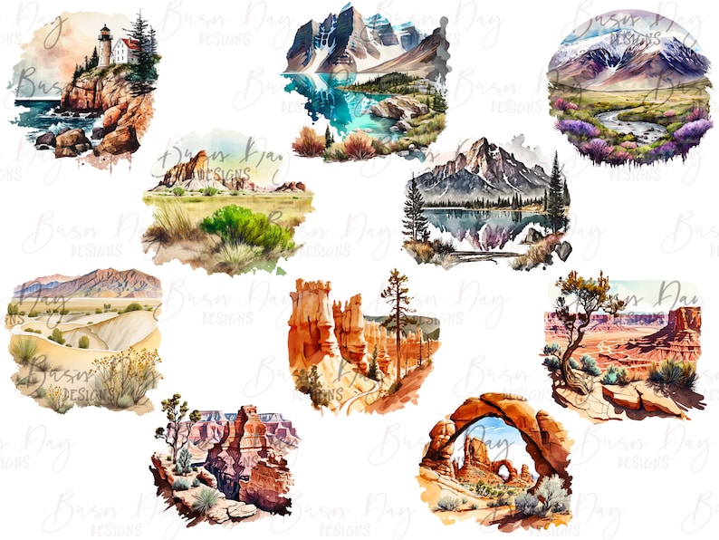 Watercolor National Parks Clipart: 20 PNG Graphics (digital Download ...