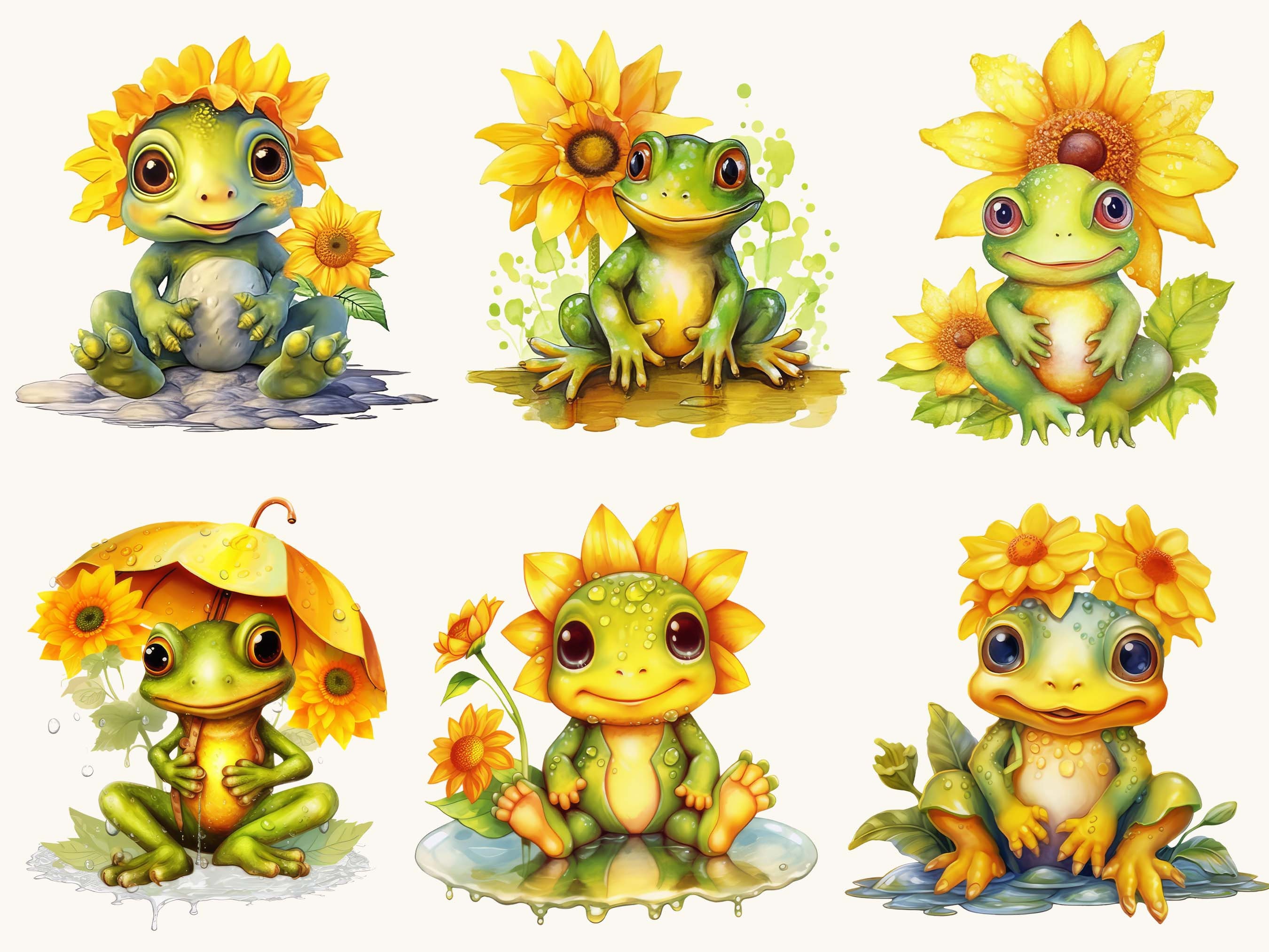 Watercolor Baby Frog Sunflower Clipart Bundle (digital Download) - Etsy