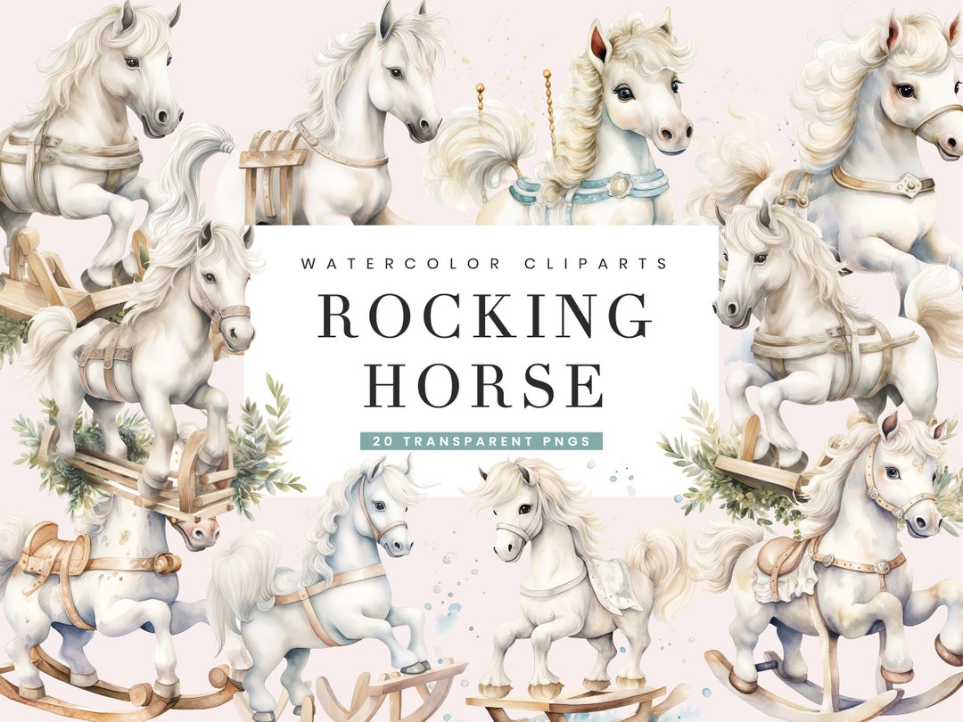 20 Watercolor Rocking Horse Clipart Bundle Sublimation Designs Digital ...