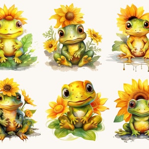 Watercolor Baby Frog Sunflower Clipart Bundle (digital Download) - Etsy