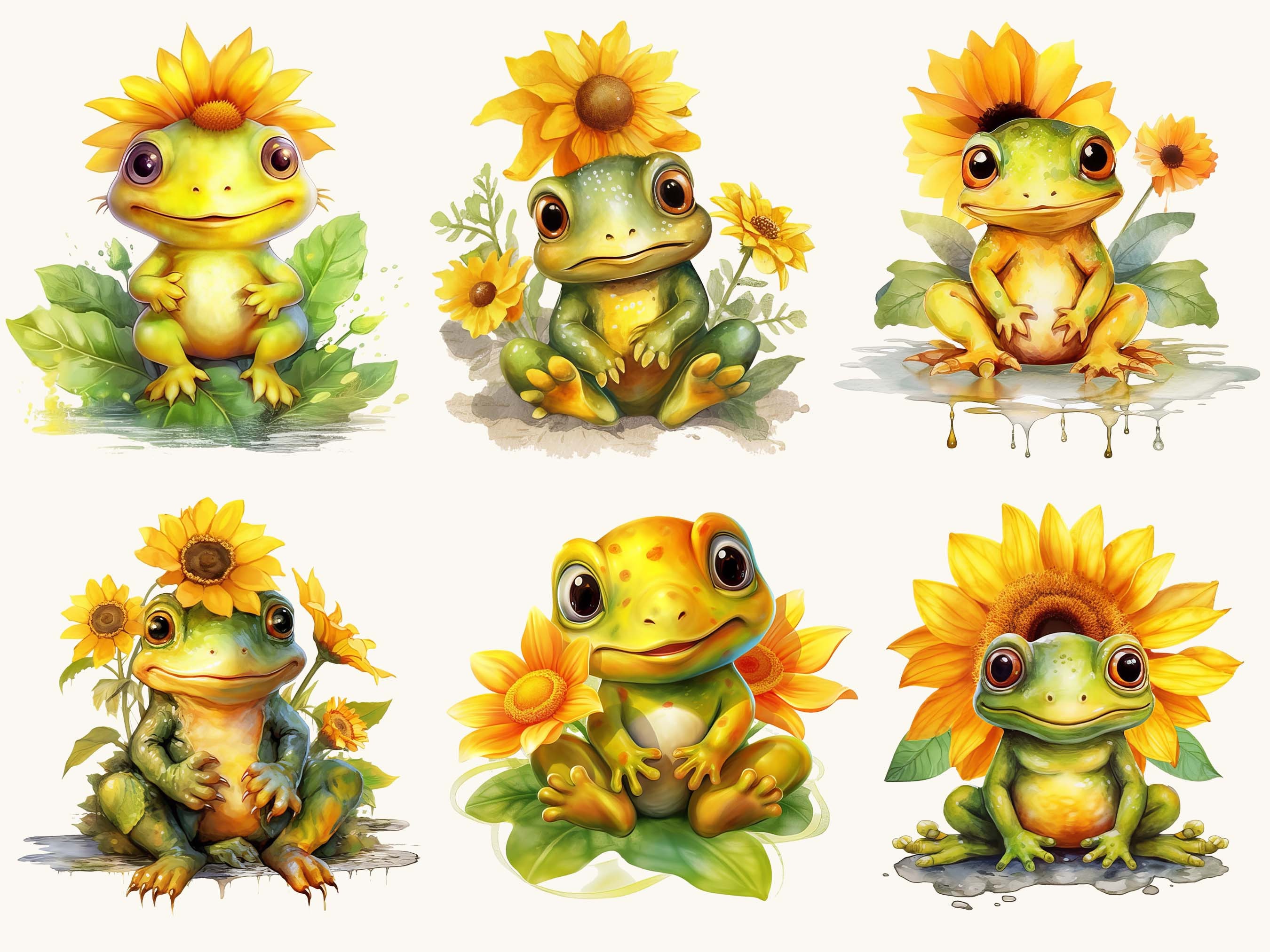 Watercolor Baby Frog Sunflower Clipart Bundle (digital Download) - Etsy
