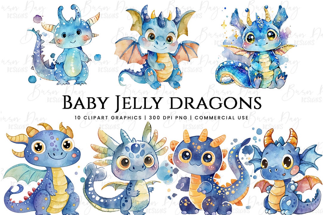 10 Baby Jelly Dragons Watercolor Baby Dragons Clipart, Fantasy Baby ...