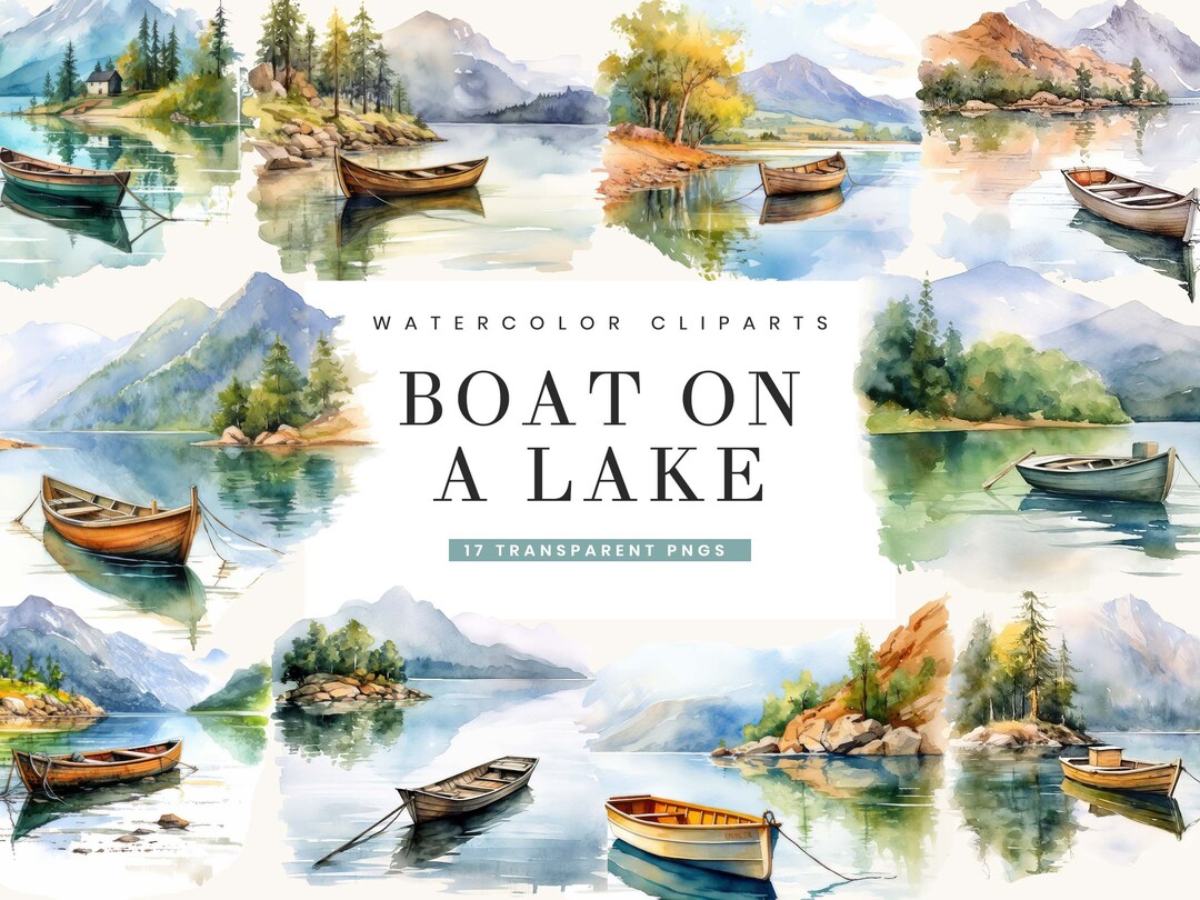 17 Watercolor Boat on a Lake Clipart Bundle Png Files, Sublimation ...