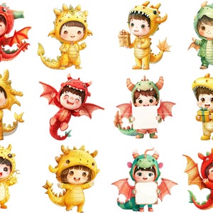 Watercolor Kid in Dragon Suit Clipart Bundle (digital Download) - Etsy