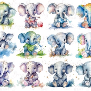 36 Watercolor Cute Elephant Clipart Bundle , Clipart Bundle, Commercial ...
