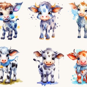 23 Watercolor Cute Baby Cartoon Cow Clipart Bundle, Digital Download ...