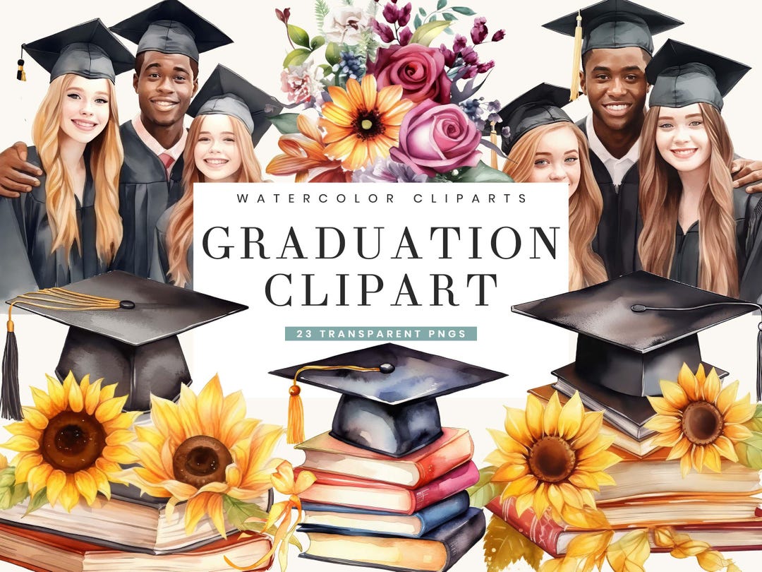 Watercolor Graduation Clipart Bundle: 23 PNG Designs (digital Download ...