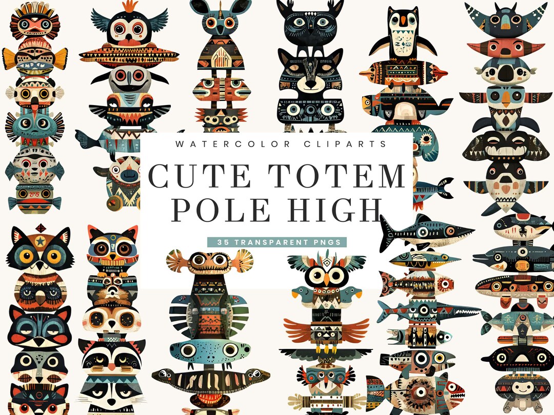 Watercolor Totem Pole Clipart Bundle, Animal Prints (digital Download ...