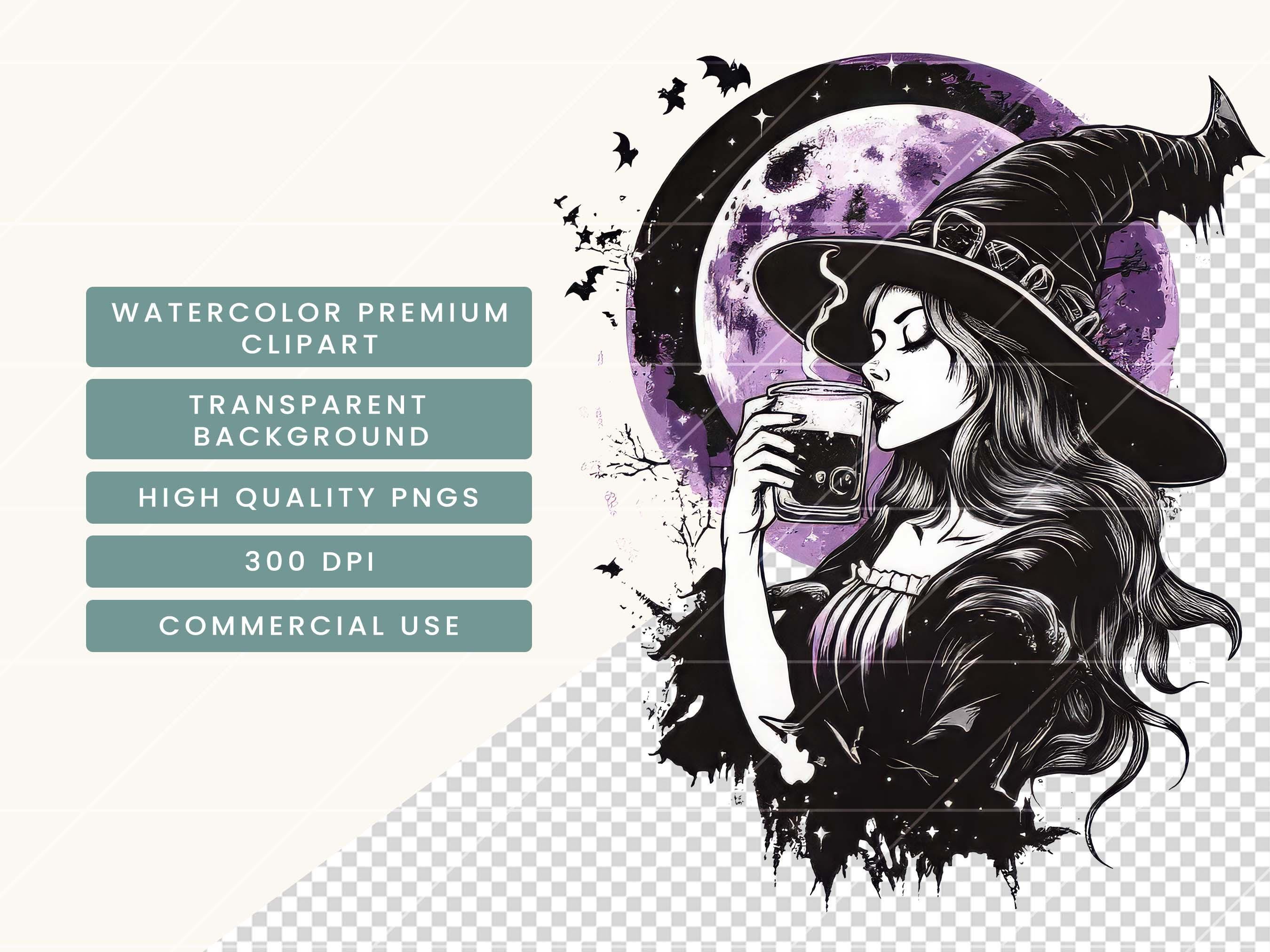 27 Vintage Witch Halloween Clipart Bundle: Sublimation PNG (digital ...