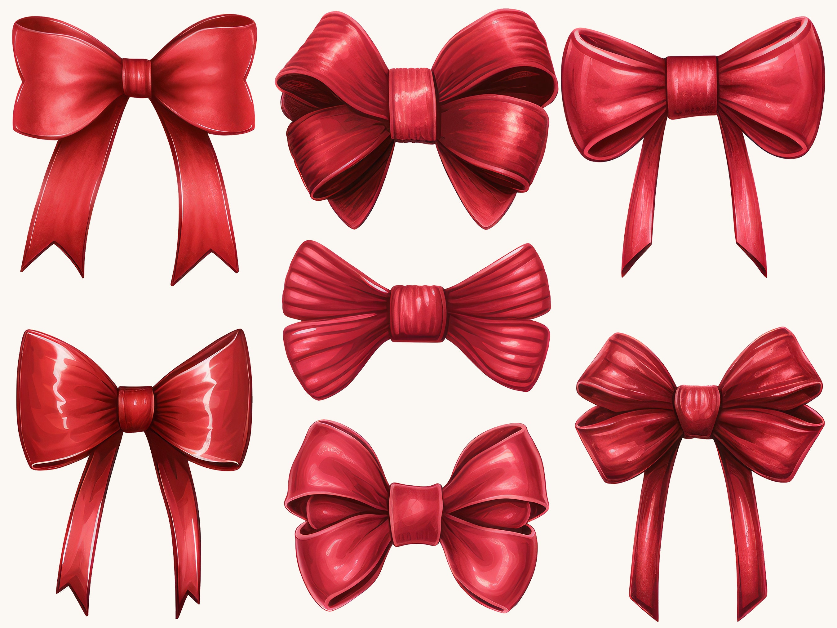 Watercolor Red Ribbon Bows Clipart: 30 PNG Designs (digital Download ...