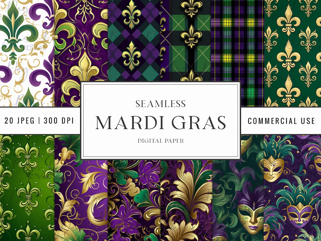 20 Seamless Mardi Gras Digital Paper Junk Journal, Digital Download ...