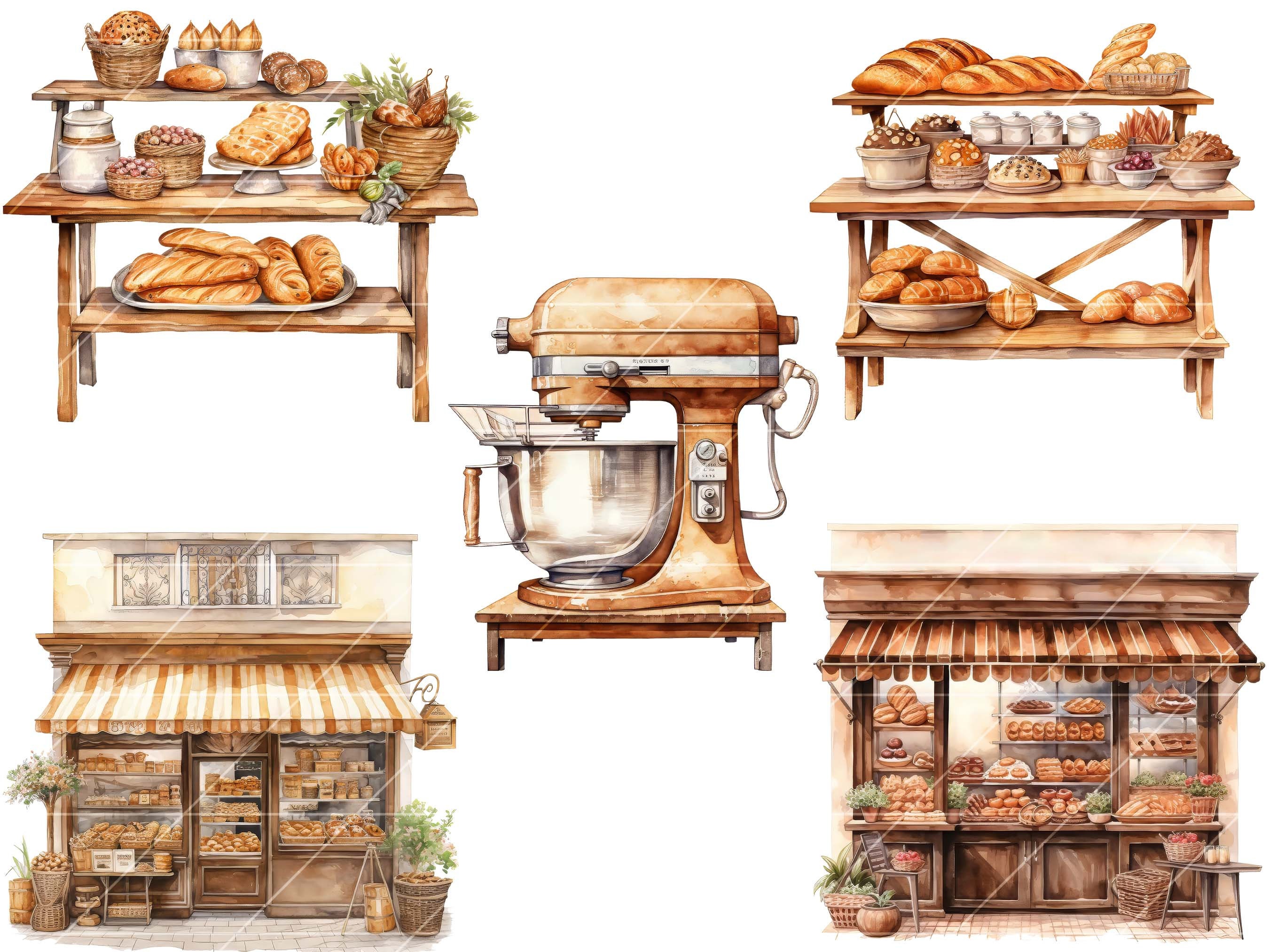 Watercolor Bakery Clipart Bundle: 25 PNG Sublimation Designs (digital ...