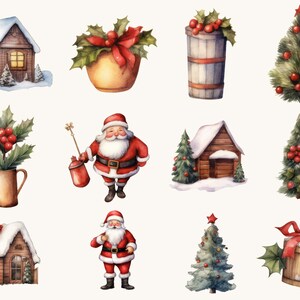 42 Watercolor Christmas Elements Clipart Bundle Printable Art Digital ...