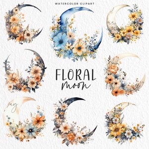 23 Watercolor Floral Moon Clipart Bundle Sublimation Designs Digital ...