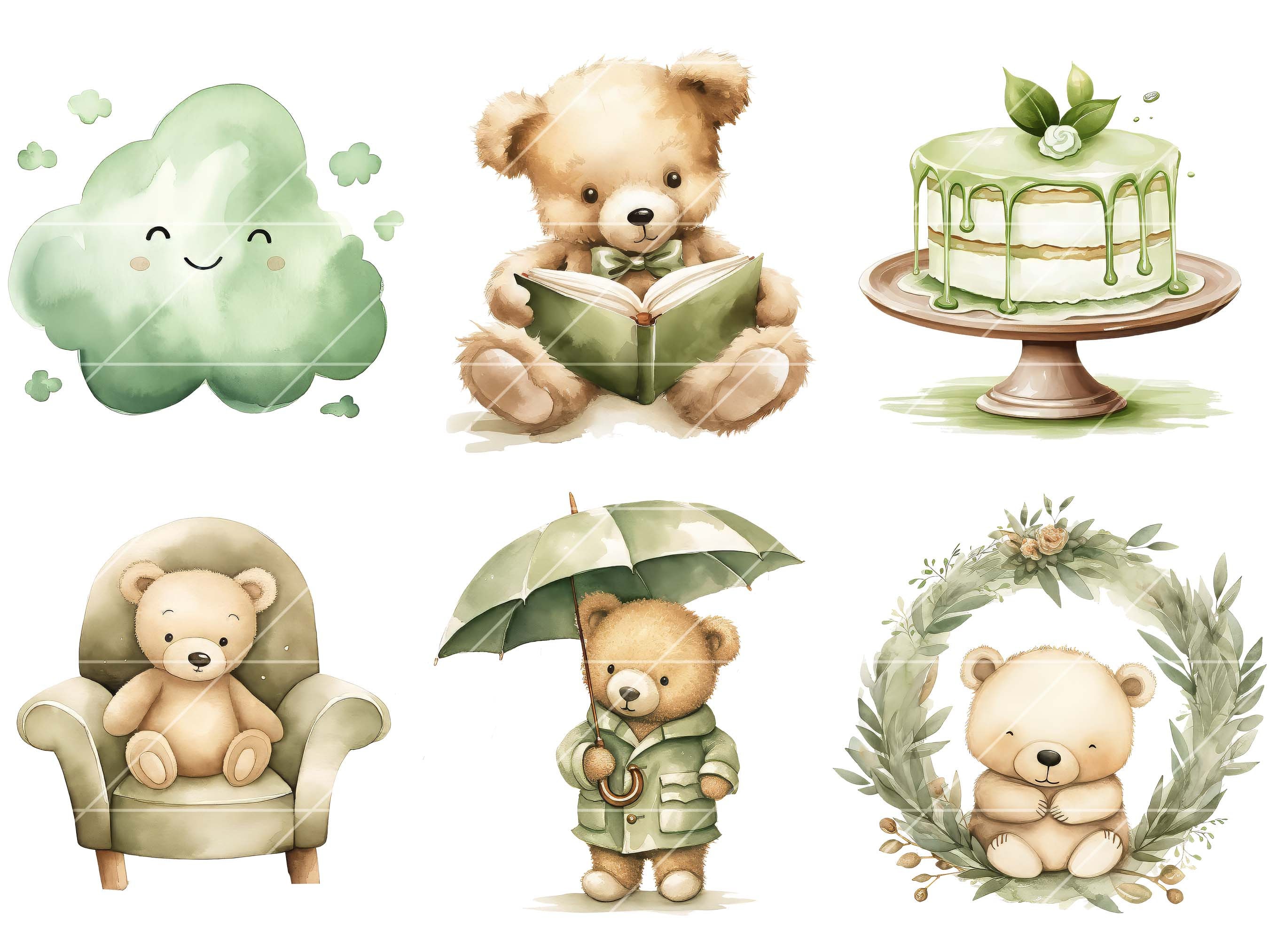 Watercolor Teddy Bear Clipart Bundle: Baby Shower PNG (digital Download ...