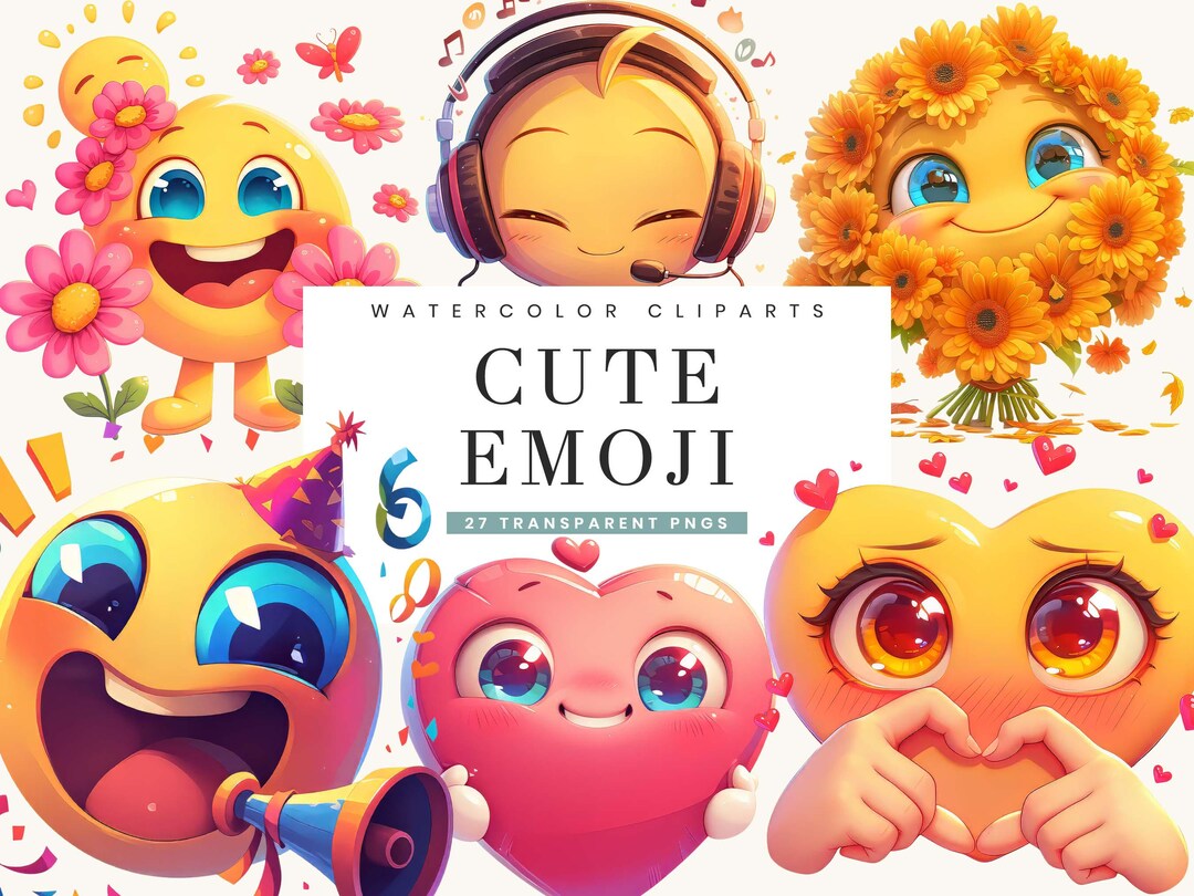 27 Watercolor Cute Emoji Clipart Bundle Sublimation Designs Digital ...