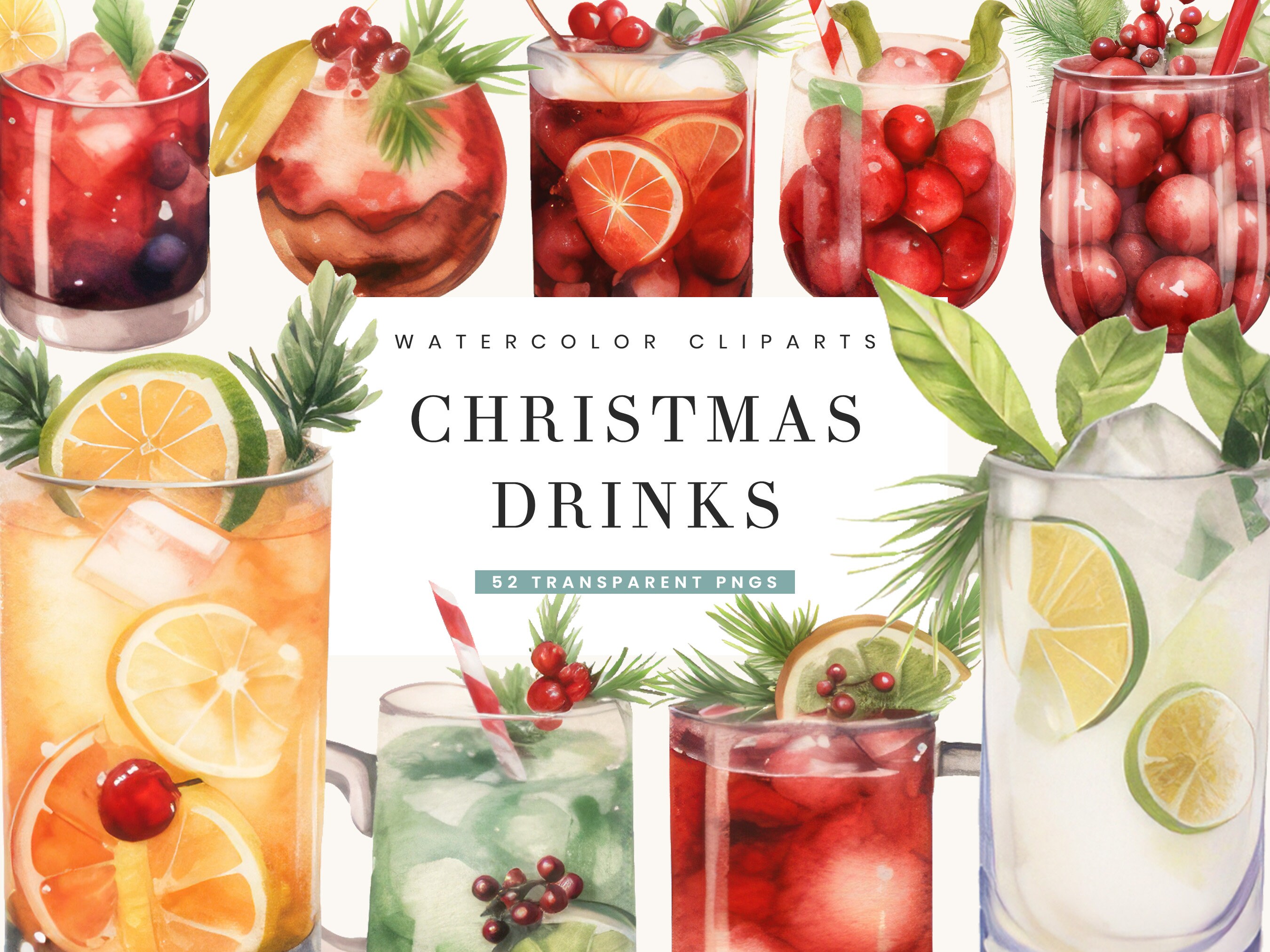 Watercolor Christmas Drinks Clipart Bundle: Festive PNG Designs ...