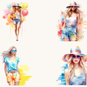 28 Watercolor Summer Fashion Girl Clipart Bundle, Digital Download ...