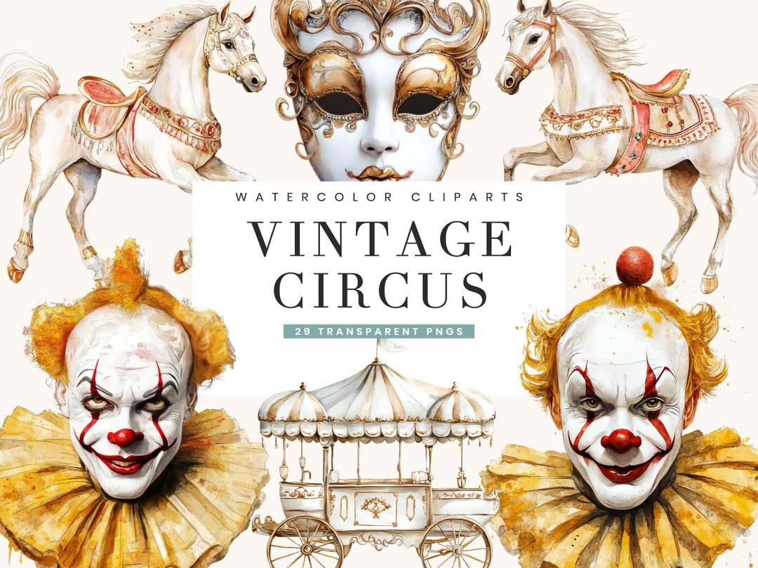 Watercolor Vintage Circus Clipart Bundle: 29 PNG Designs (digital ...