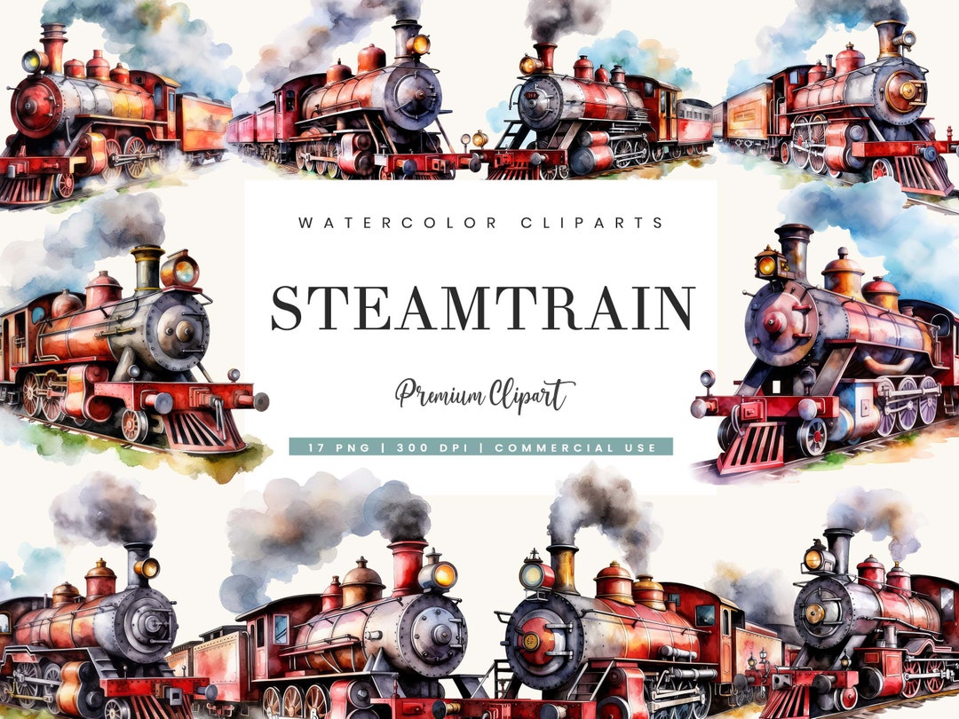17 Watercolor Steam Train Clipart Bundle Digital Download, Sublimation ...