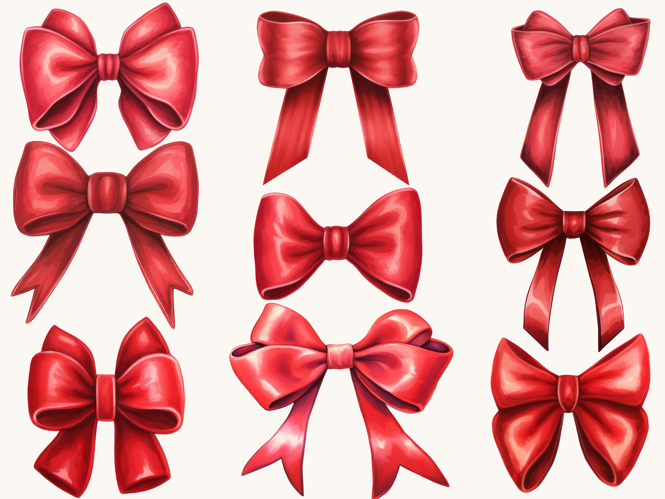 Watercolor Red Ribbon Bows Clipart: 30 PNG Designs (digital Download ...