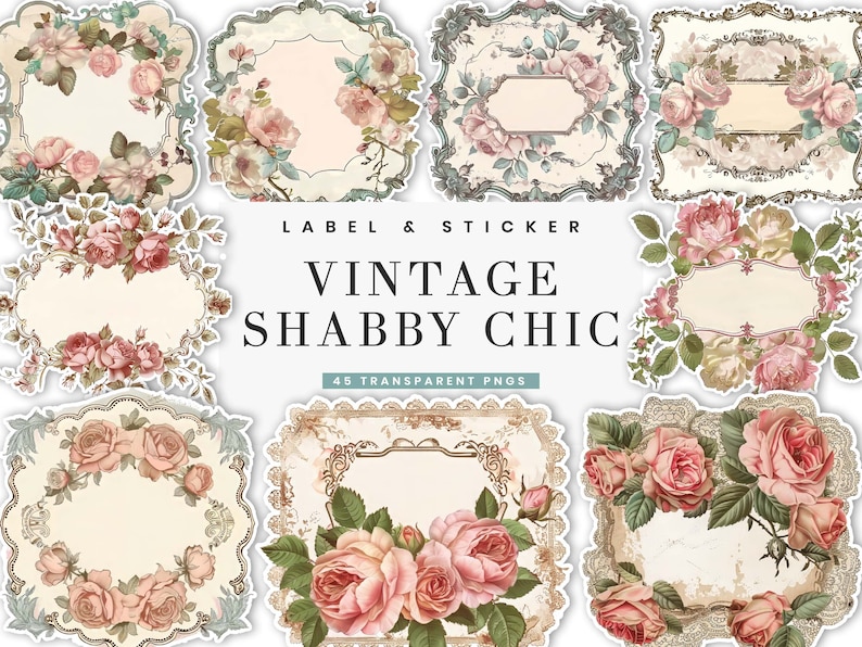 45 Vintage Shabby Chic Stickers: Floral Junk Journal Labels (digital ...