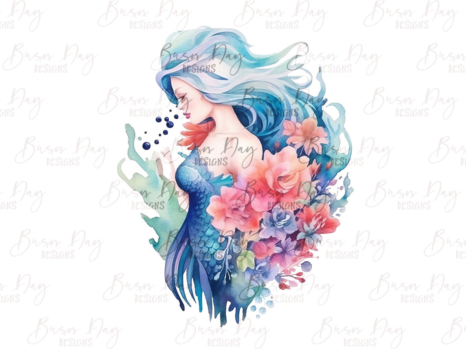 Watercolor Mermaid Clipart Bundle: 30 PNG Graphics (digital Download ...