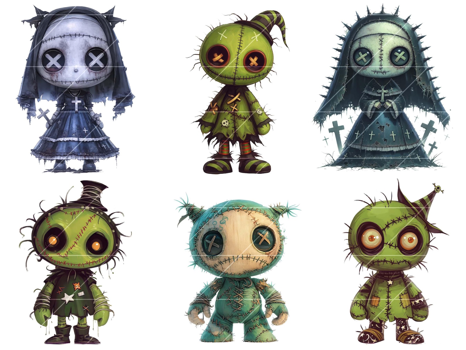 26 Watercolor Cute Creepy Scary Voodoo Doll Sublimation Designs ...
