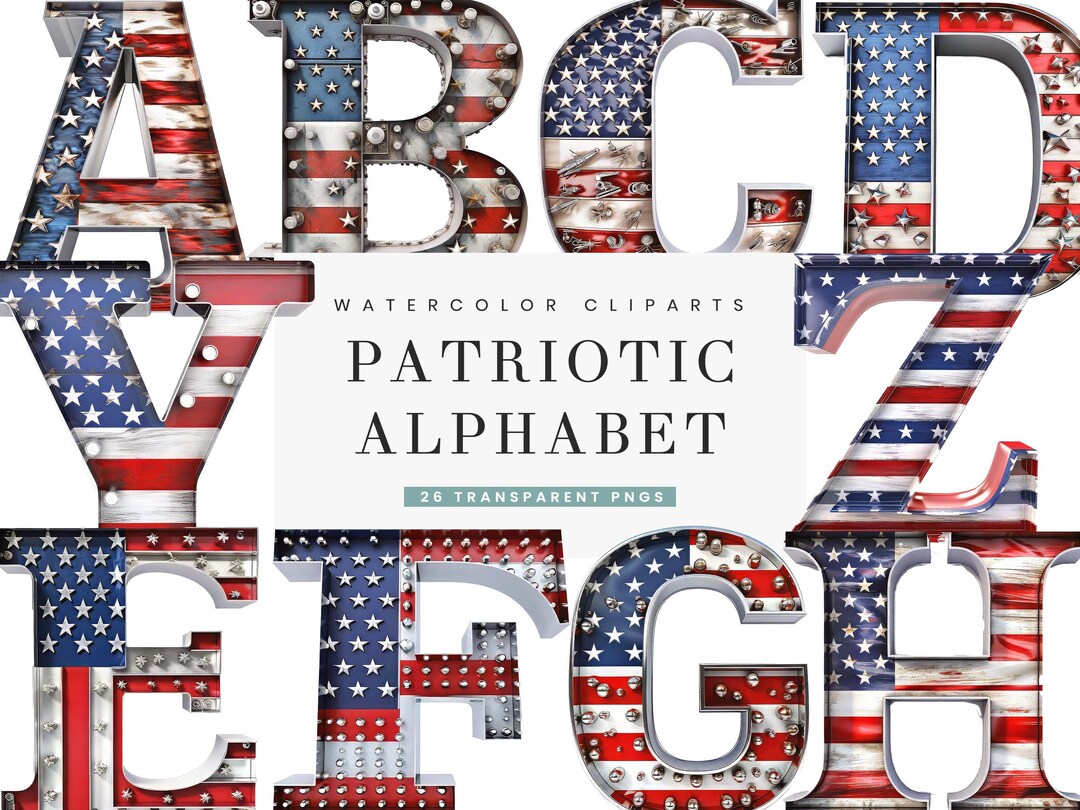 26 Patriotic Alphabet Clipart Bundle Sublimation Designs Digital ...