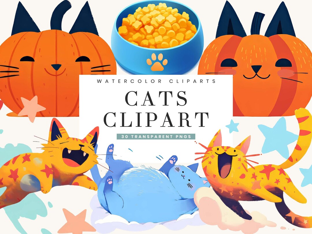 30 Watercolor Cats Clipart Bundle Sublimation Designs Digital Download ...