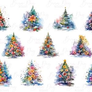 Watercolor Christmas Tree Clipart Bundle Digital Download - Etsy