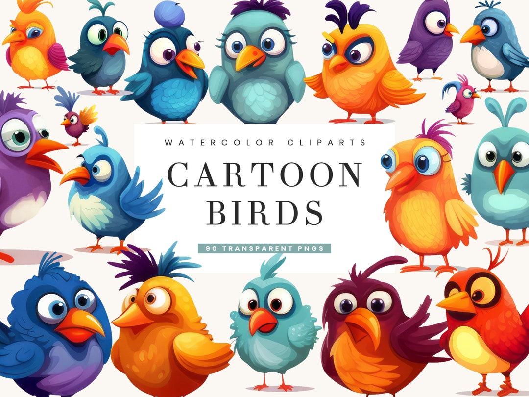 90 Funny Cartoon Birds Clipart: Colorful PNG Bundle (digital Download ...