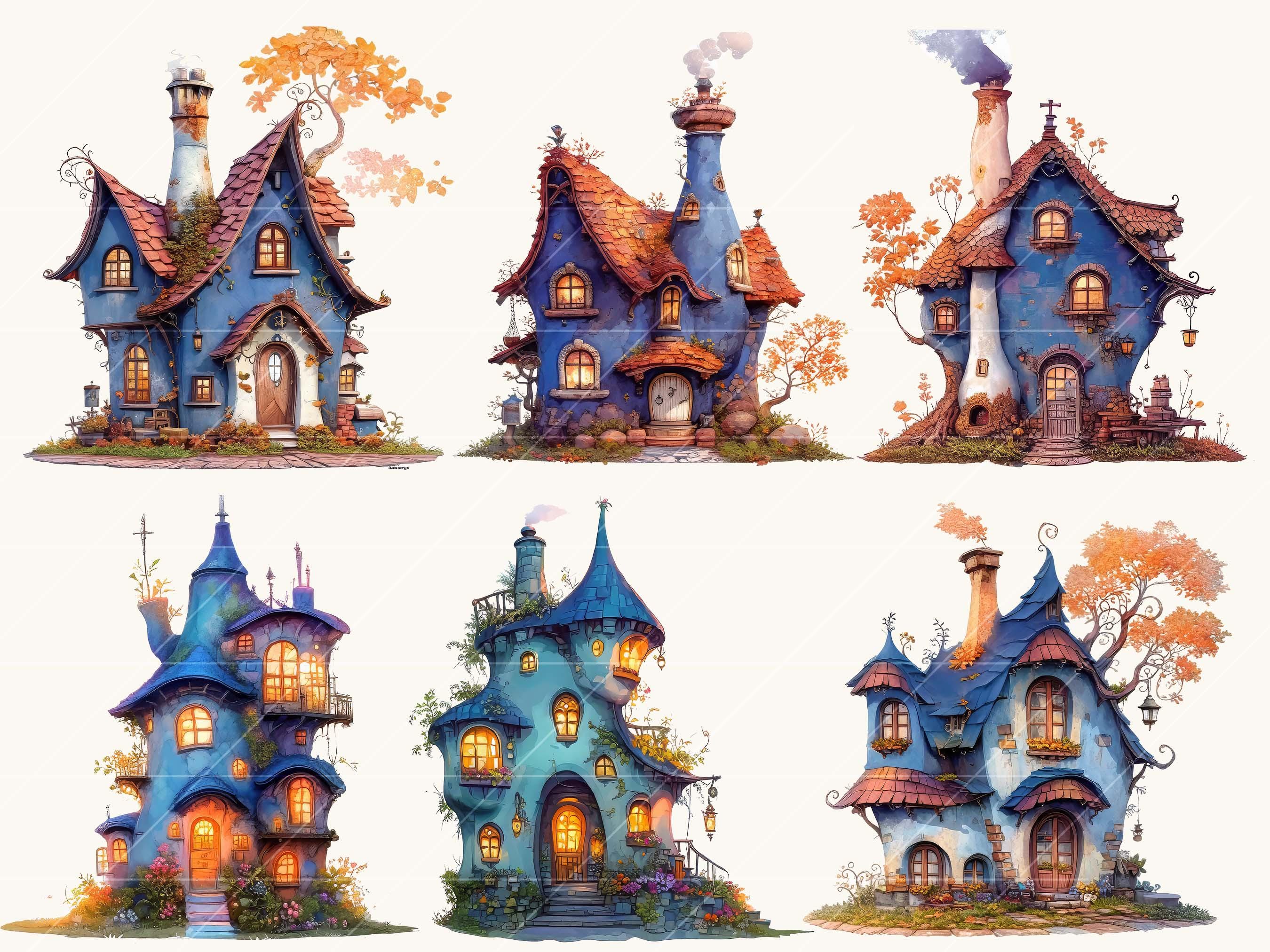 Watercolor Quirky House Clipart Bundle: 30 PNG Sublimation Designs ...