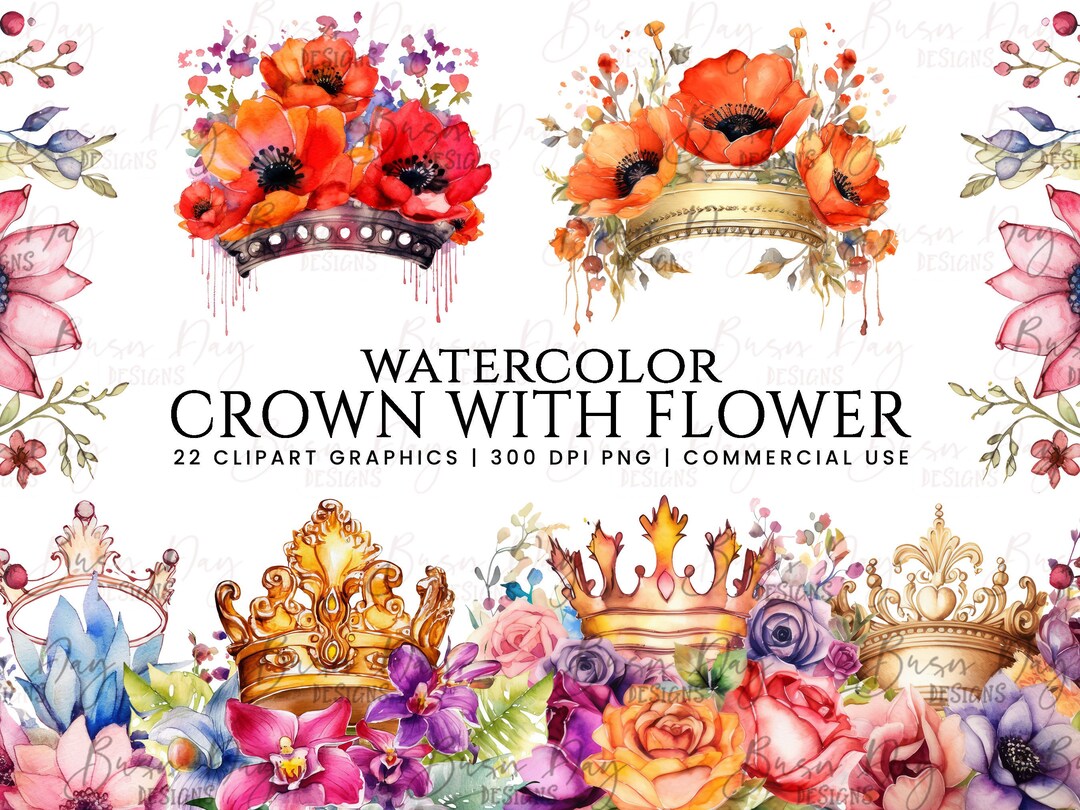 22 Watercolor Crown With Flowers Clipart Bundle, Digital Download ...