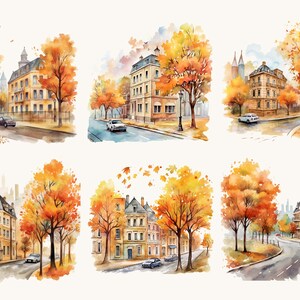 18 Watercolor Autumn City Scene Clipart Bundle Digital Download ...