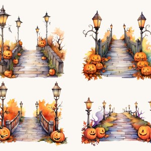 Watercolor Halloween Walkway Clipart Bundle: 17 PNG Designs (digital ...