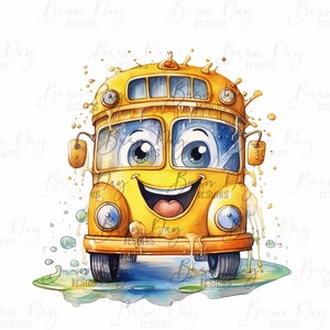 Watercolor Funny Faces School Bus Clipart Bundle, Digital Download ...
