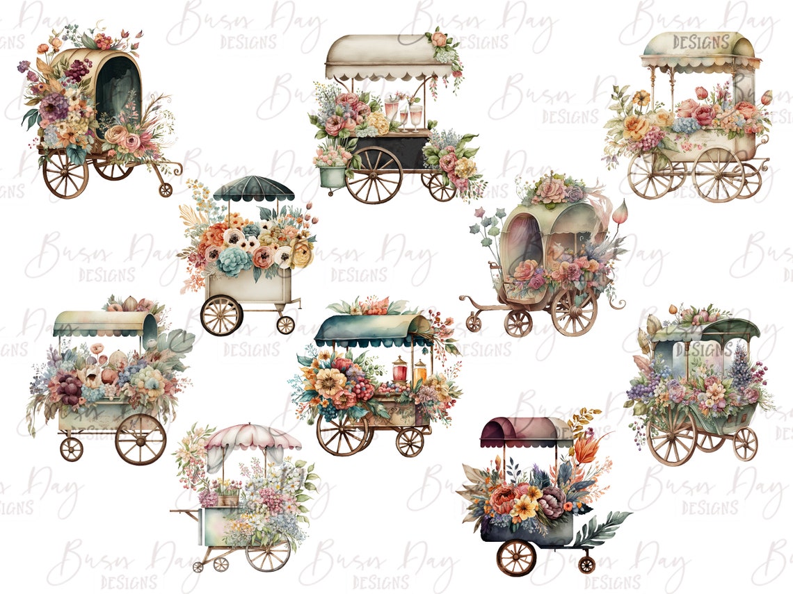 Watercolor Flower Carts Clipart Bundle (digital Download) - Etsy