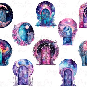 Watercolor Moon Doors Clipart Bundle: Celestial PNG Images (digital ...