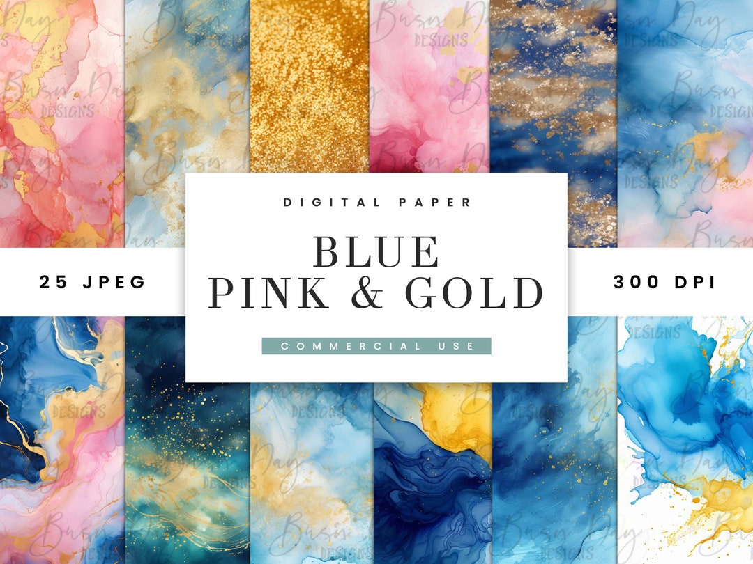 Blue Pink Gold Digital Paper: Sublimation PNG Prints (digital Download ...