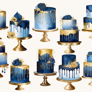 Navy Blue Cakes Watercolor Clipart Bundle (digital Download) - Etsy