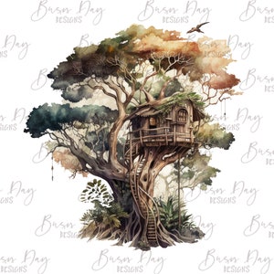 Watercolor Treehouse Clipart Commercial Use Digital - Etsy