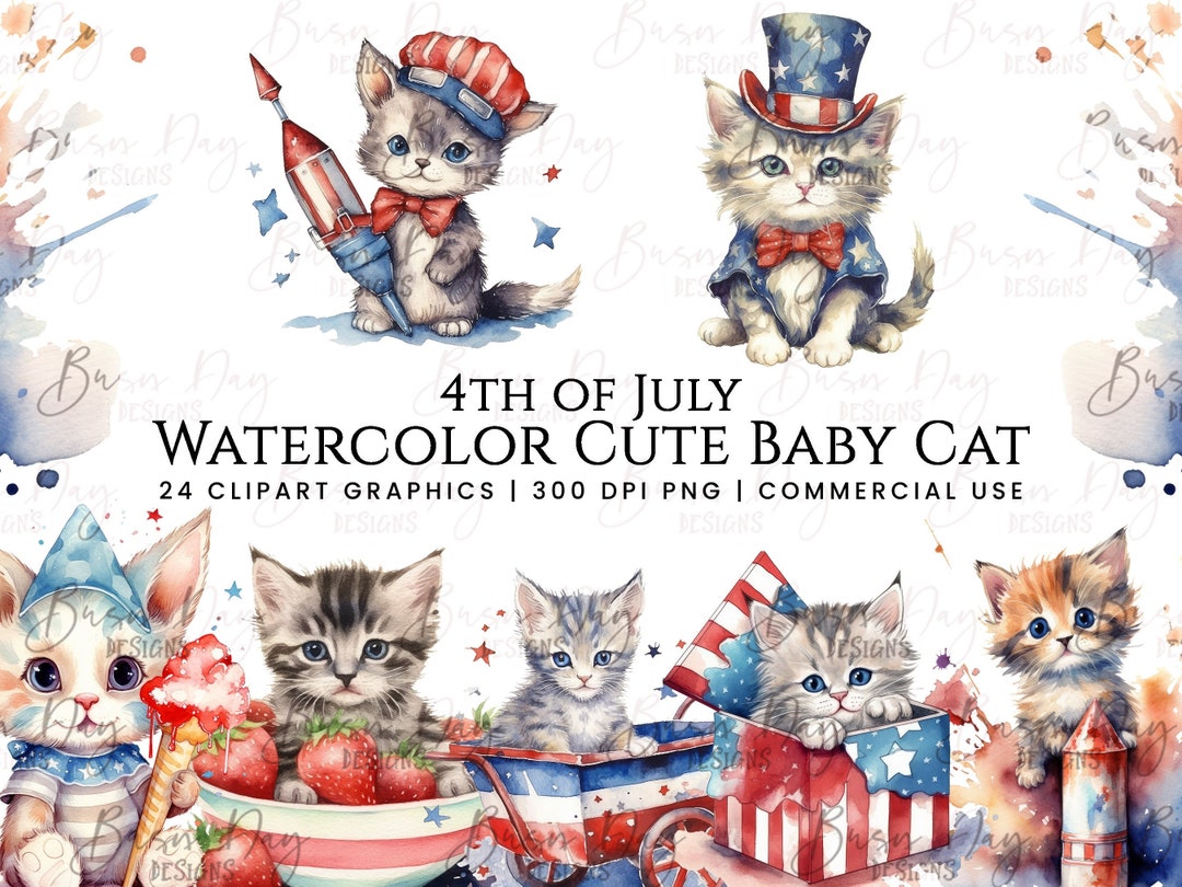 24 Watercolor Cute Baby Cat Clipart, Watercolor Clipart, Digital ...